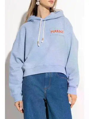 Marni Cotton Logo Appliqué Hoodie - Blue