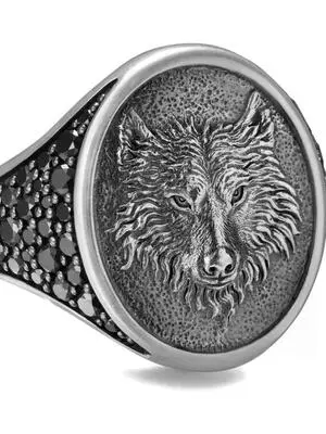 David Yurman Sterling Wolf Diamond Signet Ring
