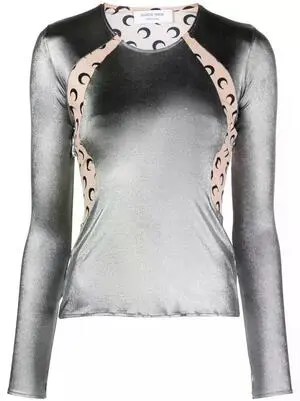 MARINE SERRE Metallic Crescent Moon Jersey Top - Silver
