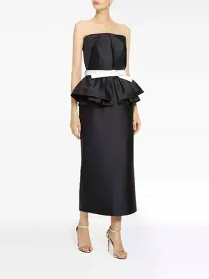 Dice Kayek Strapless Peplum Midi Dress With Bow Detail
