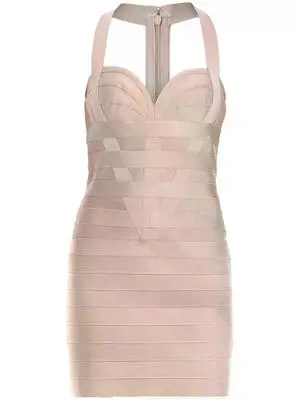 Herve Leger Halterneck Bandage Minidress - Neutrals