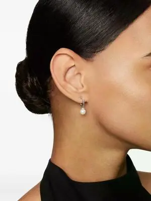David Yurman Sterling Pearl And Diamond Drop Hoop Earrings