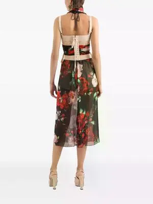 Dolce & Gabbana Floral Print Semi-sheer Midi Skirt - Black