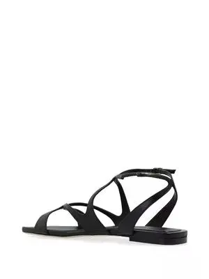JIMMY CHOO Ayla Nappa Leather Flat Sandals - Black