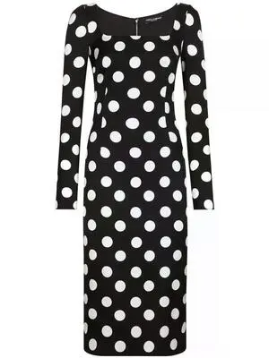 Dolce & Gabbana Polka Dot Print Midi Dress - Black