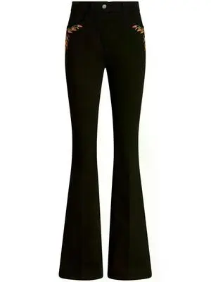 Etro Mid-rise Flared Jeans With Foliage Embroidery - Black