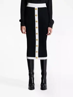 Balmain Buttoned Knit Midi Skirt - Black
