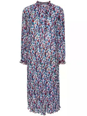 GANNI Georgette Pleated Midi Dress - Blue