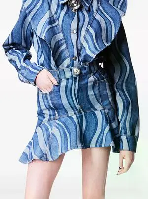 AREA Sunray Ruffle-hem Denim Skirt