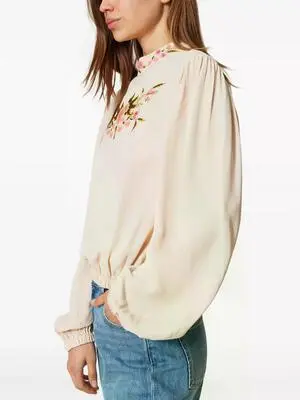 TWINSET Floral Embroidered Mock Neck Blouse