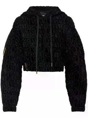 Versace Cropped Hoodie With Baroque Motif - Black