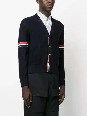 Thom Browne Rwb Stripe V-neck Cardigan - Blue