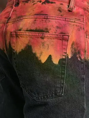 COUNTY OF MILAN Slim Cut Flame Print Jeans