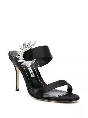 Manolo Blahnik Calf Leather Crystal Embellished 100mm Chivela Sandals
