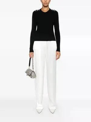 Pinko Ribbed Wool Blend Sweater With Love Birds-embossed Studs - Black