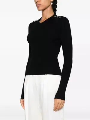 Pinko Ribbed Wool Blend Sweater With Love Birds-embossed Studs - Black