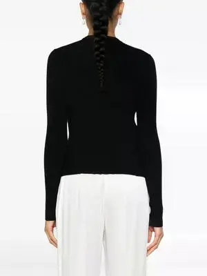 Pinko Ribbed Wool Blend Sweater With Love Birds-embossed Studs - Black