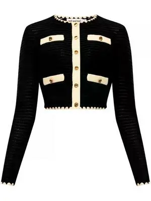 SELF-PORTRAIT Cropped Crochet-knit Cardigan With Pocket Detail