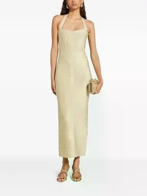 Herve Leger Metallic Halterneck Maxi Dress