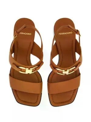 FERRAGAMO Gancini Buckle Leather Block Heel Sandals