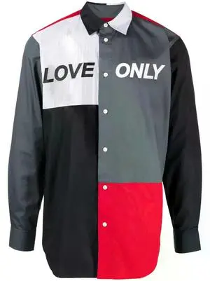 PORTS V Slogan-print Patchwork Cotton Shirt - Red