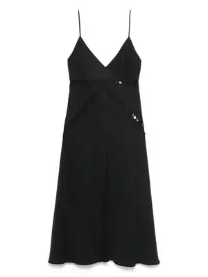 NISSA Embroidered V-neck Midi Dress With Spaghetti Straps