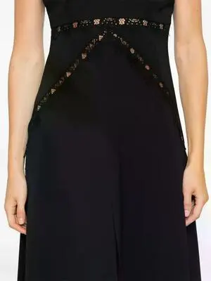 NISSA Embroidered V-neck Midi Dress With Spaghetti Straps