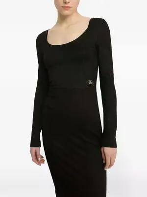 Dolce & Gabbana Milano Rib Logo Plaque Midi Dress