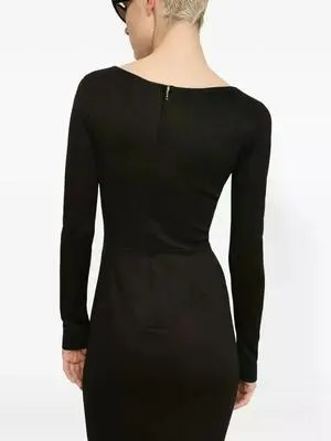 Dolce & Gabbana Milano Rib Logo Plaque Midi Dress