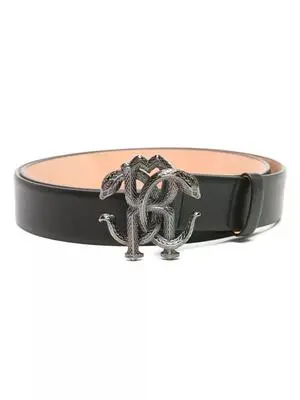 Roberto Cavalli Rc Monogram Buckle Leather Belt - Black