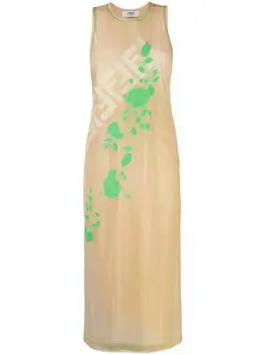 Fendi Sleeveless Printed Midi Dress - Neutrals