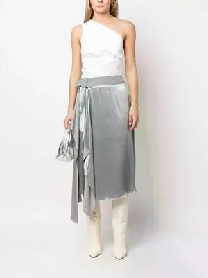 Fendi Satin-finish Midi Skirt With Belted Waist And Ruffle Detailing
