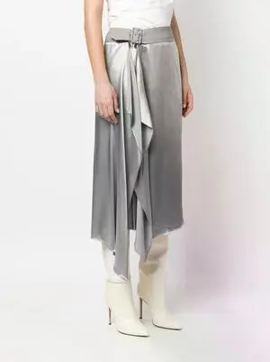 Fendi Satin-finish Midi Skirt With Belted Waist And Ruffle Detailing