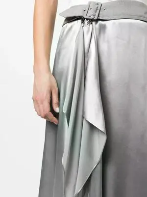 Fendi Satin-finish Midi Skirt With Belted Waist And Ruffle Detailing