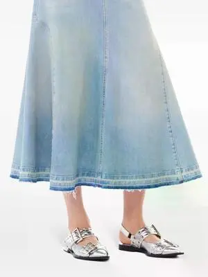 GANNI Double Buckle Ballerina Shoes In Metallic - Silver