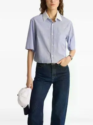 SPORTY & RICH Cropped Button-up Shirt With Embroidered Logo
