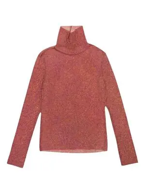 Callipygian Mesh Paisley Print Turtleneck Top