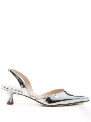 ANNA F. 55mm Metallic Slingback Pumps - Silver