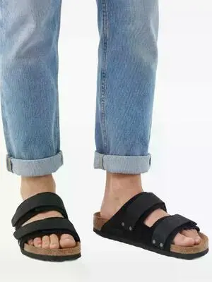 BIRKENSTOCK Leather And Suede Adjustable Strap Slides - Black