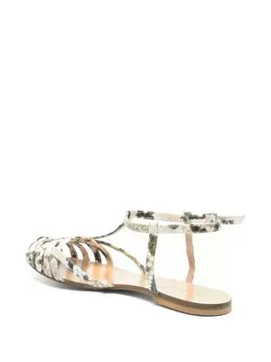 ANNA F. Python-print Flat Sandals - Neutrals