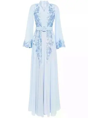 SAIID KOBEISY Floral-embroidered Beaded Kaftan Dress - Blue
