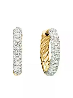 David Yurman 18kt Yellow Pavé Diamond Huggie Hoop Earrings - Gold