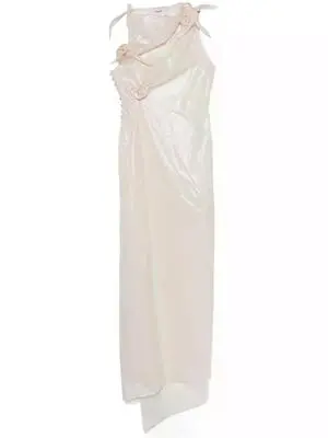 Coperni Asymmetric Floral Appliqué Gown - Neutrals