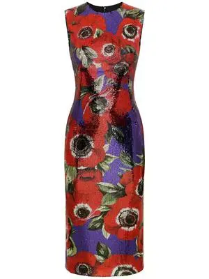 Dolce & Gabbana Floral Print Sequinned Midi Dress - Red
