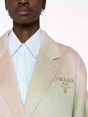 Prada Logo-embroidered Cashmere Coat - Neutrals