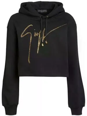 GIUSEPPE ZANOTTI Embellished Logo Hoodie - Black