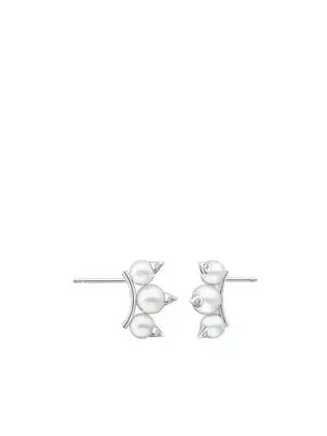 TASAKI 18kt White Gold Diamond And Akoya Pearl Stud Earrings - Silver