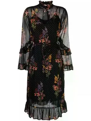TWINSET Double-layer Floral-print Midi Dress - Black