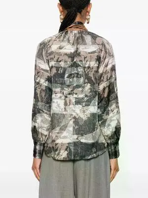 PIERRE-LOUIS MASCIA Silk Printed Tie Neck Shirt