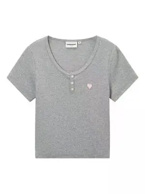 CHOCOOLATE Fine-ribbed T-shirt With Logo Patch - Grey